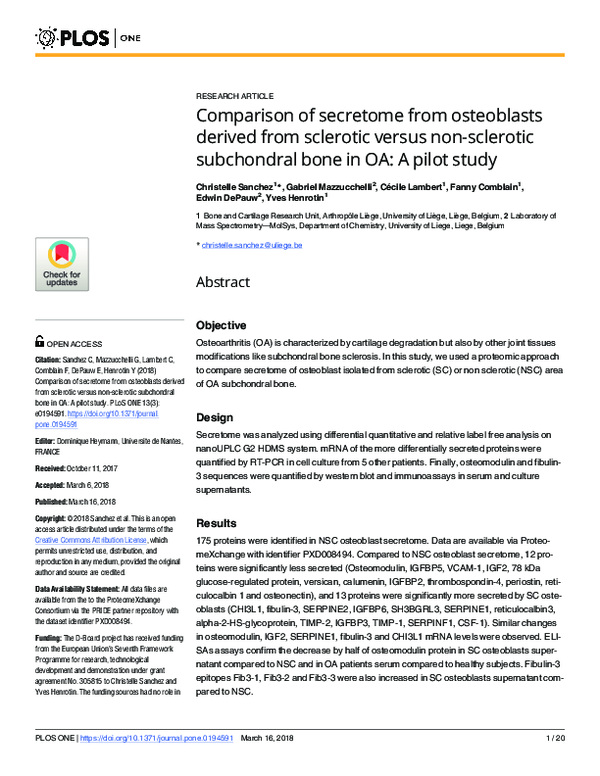 (PDF) Comparison of secretome from osteoblasts derived from sclerotic ...