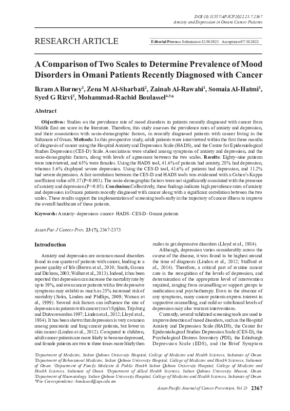 (PDF) A Comparison of Two Scales to Determine Prevalence of Mood ...