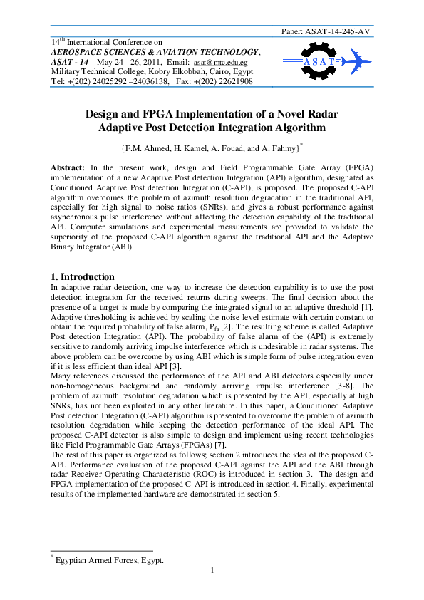 Pdf Design And Fpga Implementation Of Novel Radar Adaptive Post