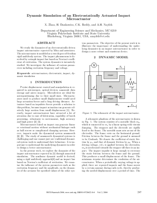 Pdf Dynamic Simulation Of An Electrostatically Actuated Impact Microactuator