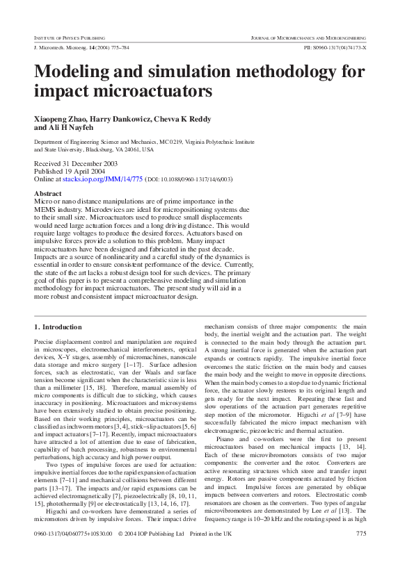 (PDF) Modeling and simulation methodology for impact microactuators