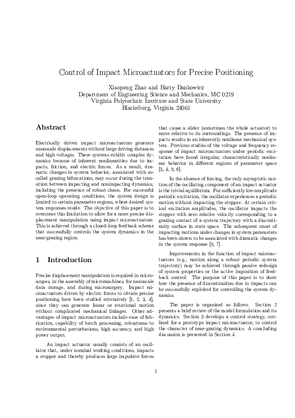 (PDF) Control of Impact Microactuators for Precise Positioning