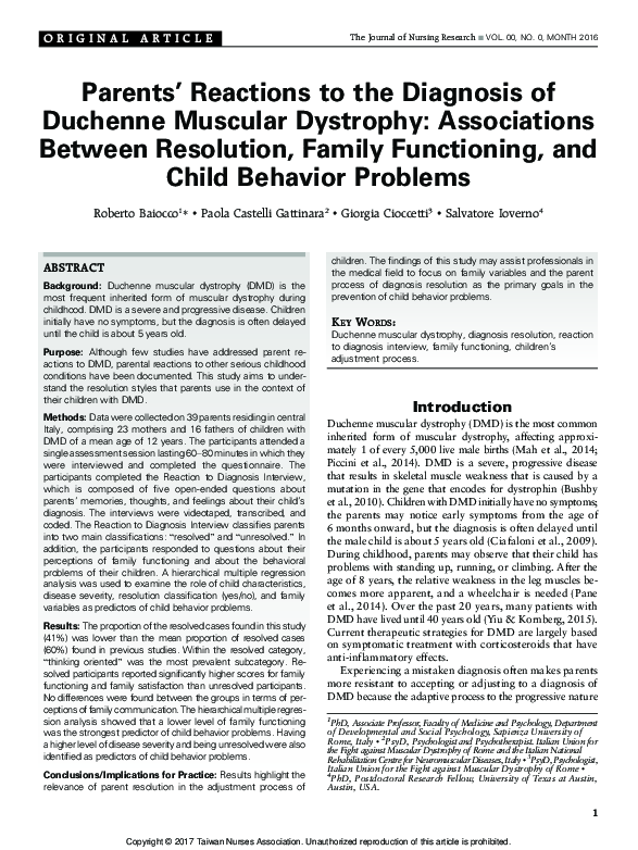 (PDF) Parents' Reactions to the Diagnosis of Duchenne Muscular ...