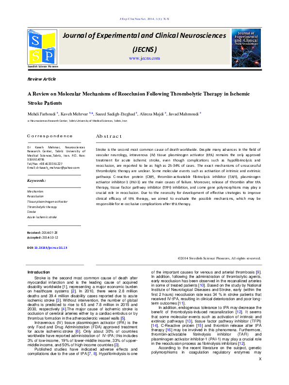 (PDF) A Review on Molecular Mechanisms of Reocclusion Following ...