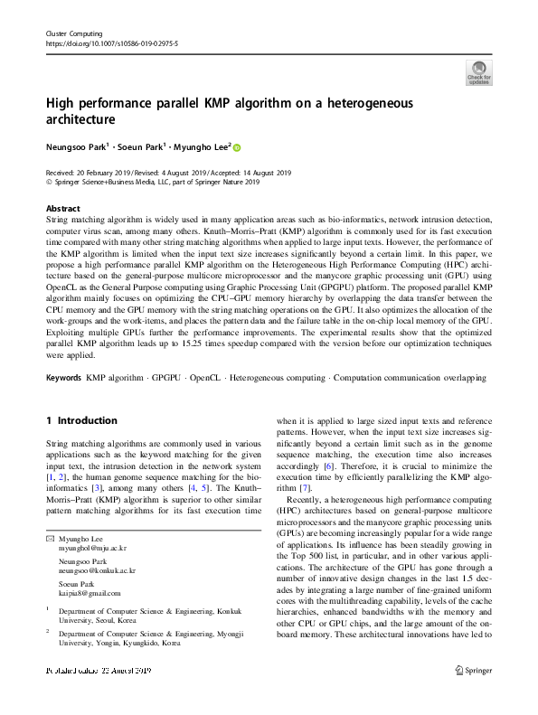 (PDF) High performance parallel KMP algorithm on a heterogeneous architecture
