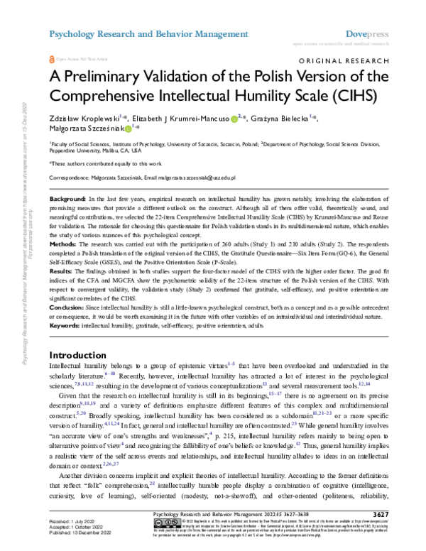 (PDF) A Preliminary Validation of the Polish Version of the ...