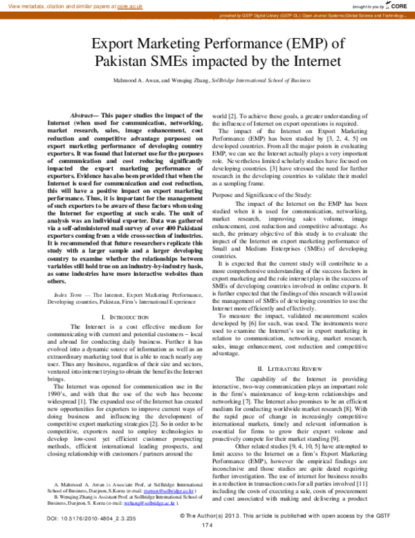 (PDF) Export Marketing Performance (EMP) of Pakistan SMEs impacted by ...