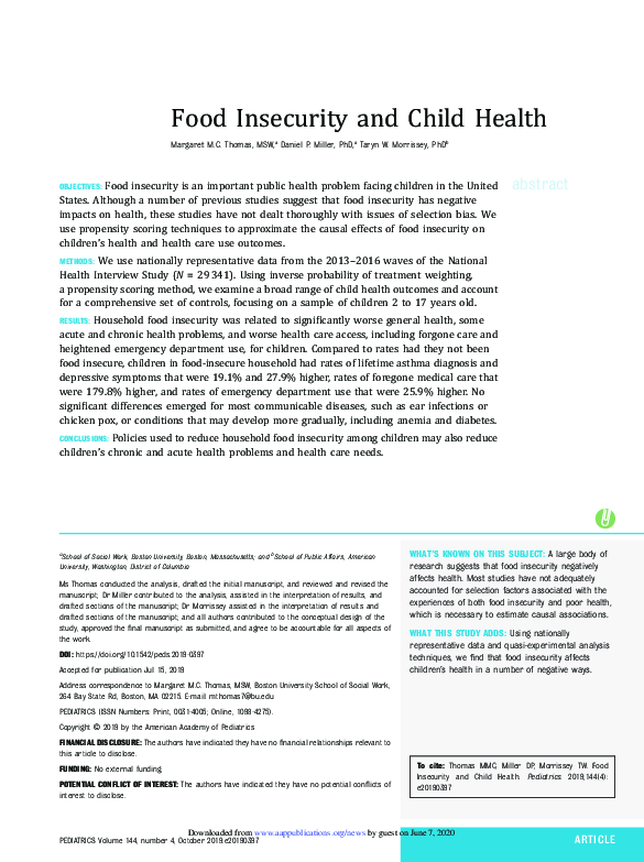 (PDF) Household food insecurity and child health