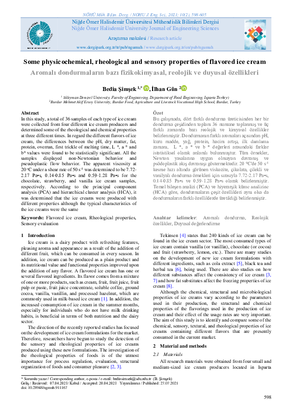 (PDF) Some physicochemical, rheological and sensory properties of flavored ice cream
