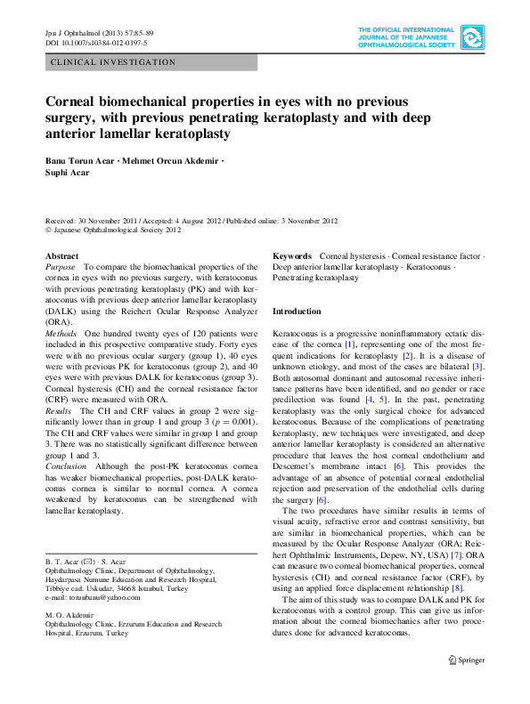 (PDF) Corneal biomechanical properties in eyes with no previous surgery, with previous ...