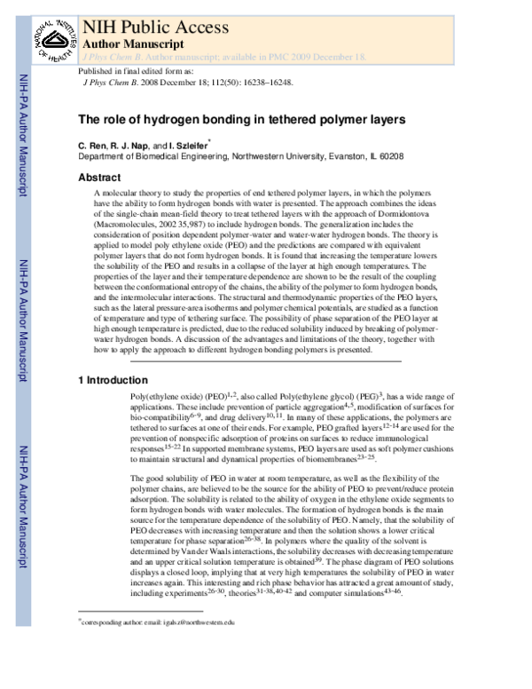 (PDF) The Role of Hydrogen Bonding in Tethered Polymer Layers | Igal ...