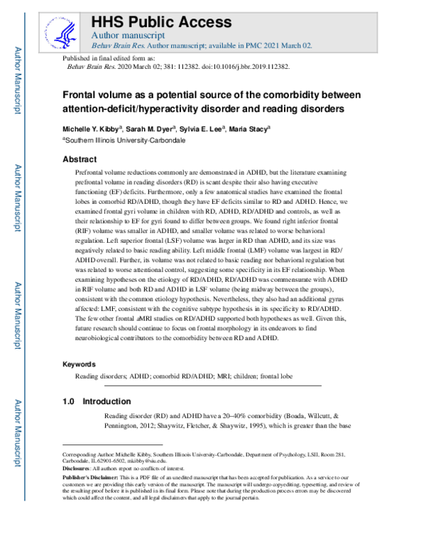 (PDF) Frontal volume as a potential source of the comorbidity between attention-deficit ...