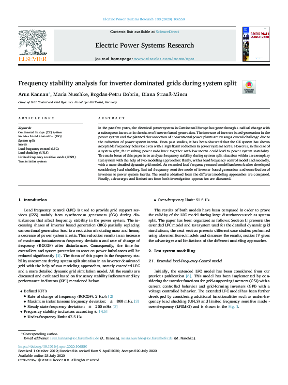 (PDF) Frequency stability analysis for inverter dominated grids during system split