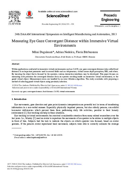 (PDF) Measuring Eye Gaze Convergent Distance within Immersive Virtual Environments