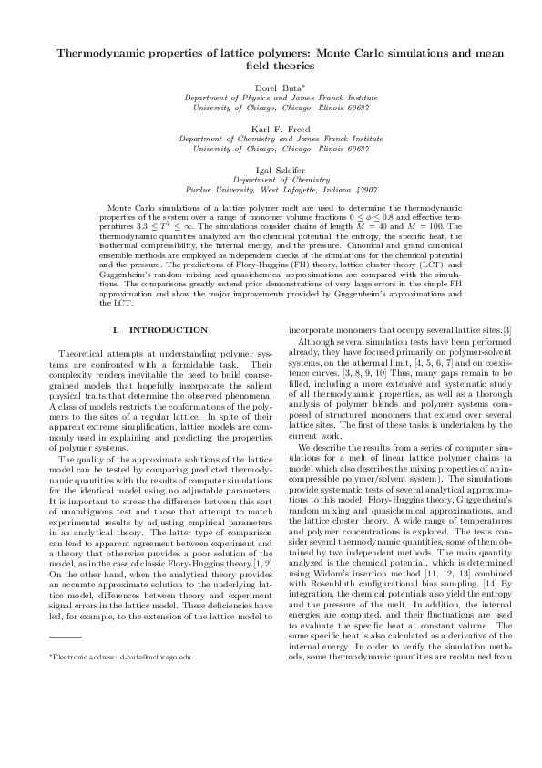 Pdf Thermodynamic Properties Of Lattice Polymers Monte Carlo