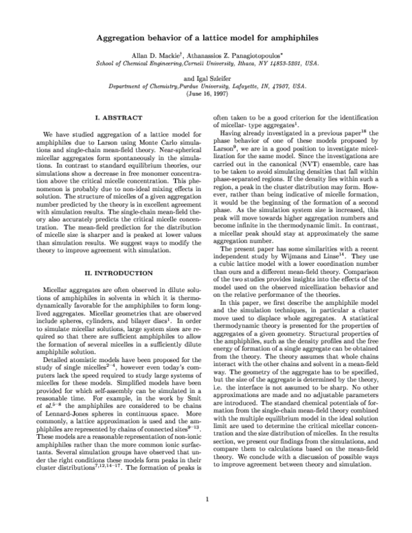 (PDF) Aggregation Behavior of a Lattice Model for Amphiphiles