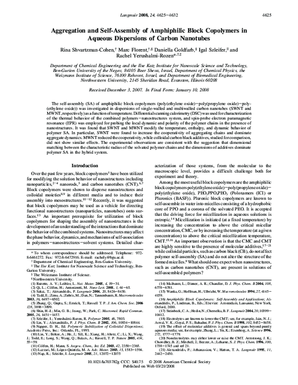 (PDF) Aggregation and Self-Assembly of Amphiphilic Block Copolymers in Aqueous Dispersions of ...