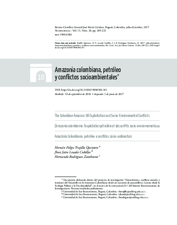 (PDF) Amazonia colombiana, petróleo y conflictos socioambientales