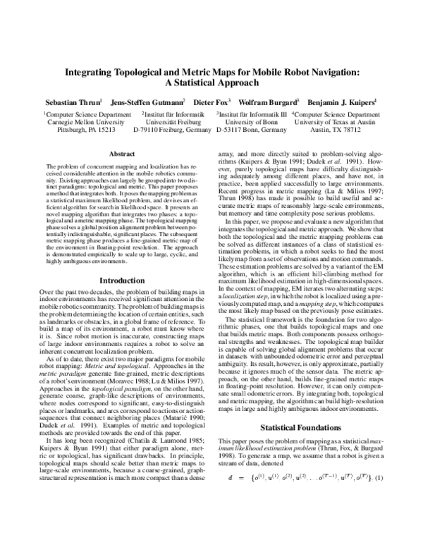 Pdf Integrating Topological And Metric Maps For Mobile Robot Navigation A Statistical Approach