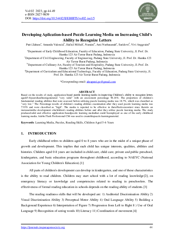 (PDF) Developing Aplication-based Puzzle Learning Media on Increasing Child’s Ability to ...