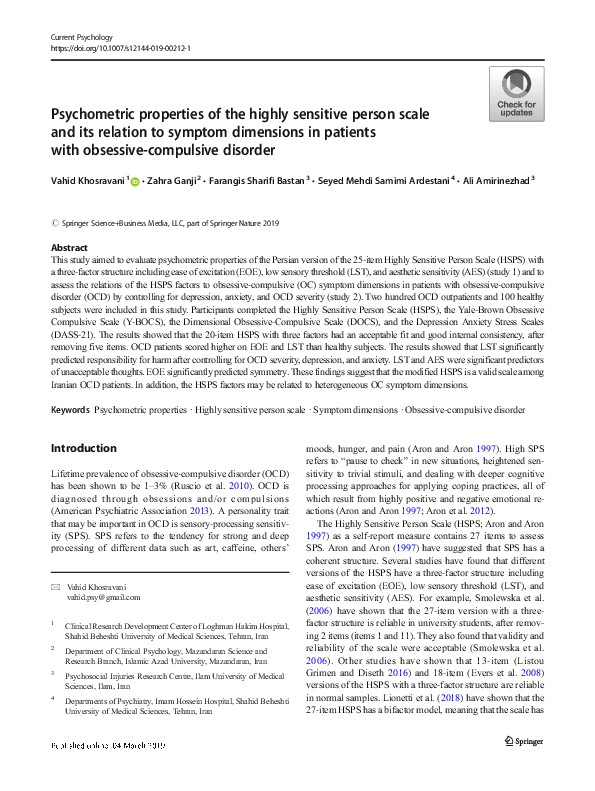 (PDF) Psychometric properties of the highly sensitive person scale and ...