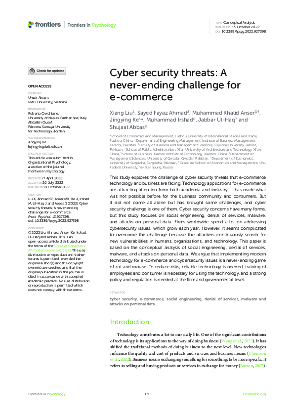 (PDF) Cyber security threats: A never-ending challenge for e-commerce