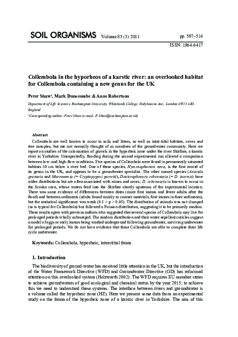 (PDF) Collembola in the hyporheos of a karstic river: an