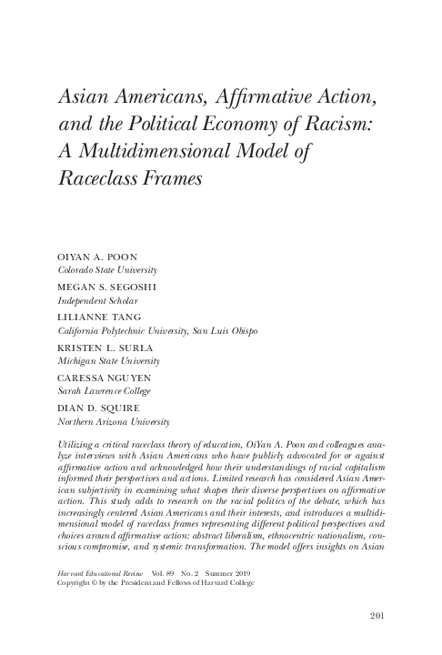 (PDF) Asian Americans, Affirmative Action, and the Political Economy of ...