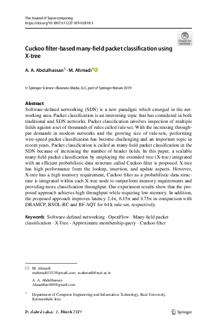 (PDF) Cuckoo filter-based many-field packet classification using X-tree