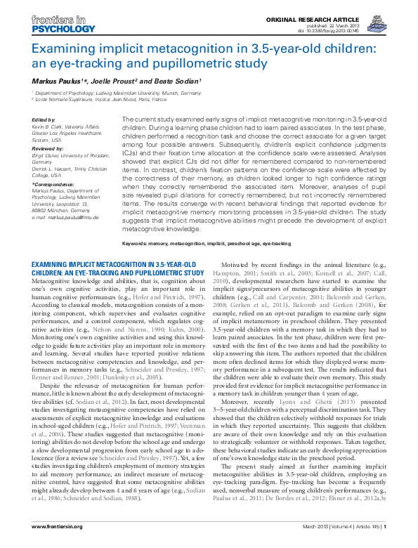 (PDF) Examining implicit metacognition in 3.5-year-old children: an eye-tracking and ...