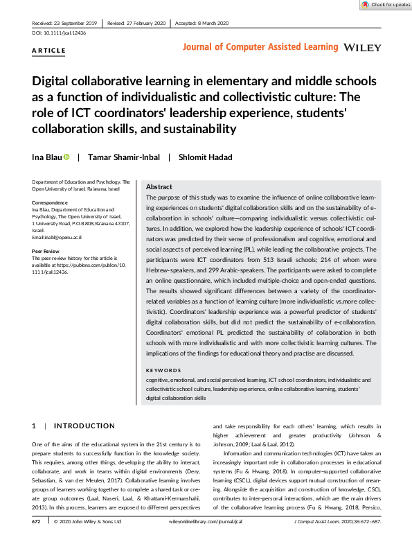 (PDF) Digital collaborative learning in elementary and middle schools ...
