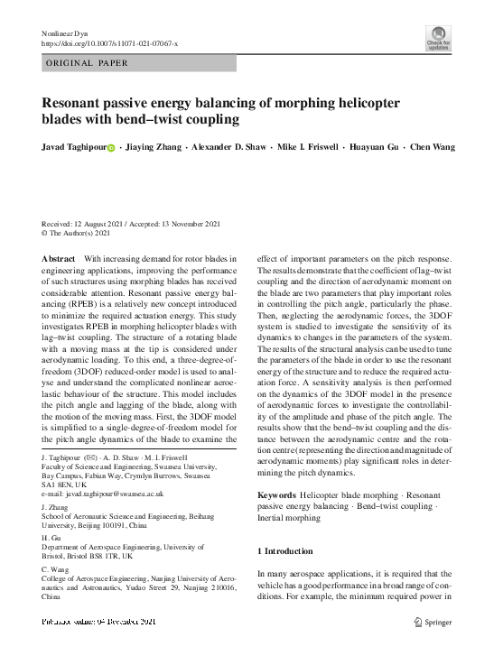 (PDF) Resonant passive energy balancing of morphing helicopter blades ...