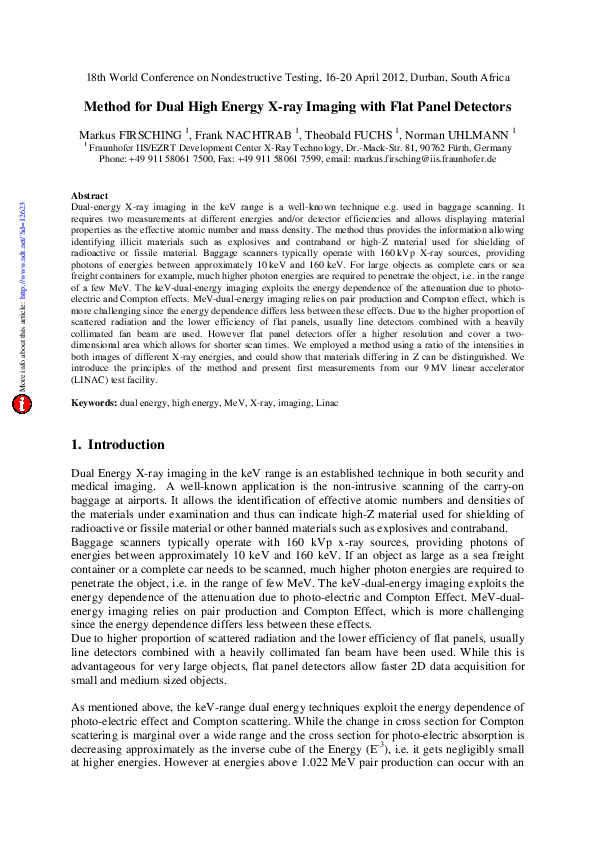 (PDF) Method for Dual High Energy X-ray Imaging with Flat Panel Detectors