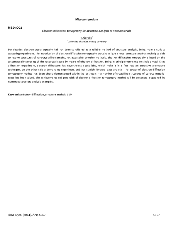 (PDF) Electron diffraction tomography for structure analysis of nanomaterials | Tatiana Gorelik ...
