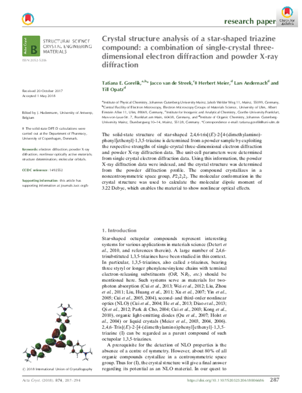 (PDF) Crystal Structure of Nonlinear Optical Star-Shaped Triazine