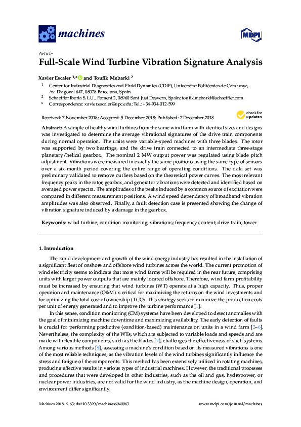 (PDF) Full-Scale Wind Turbine Vibration Signature Analysis
