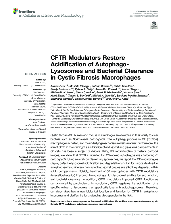 (PDF) CFTR Modulators Restore Acidification of Autophago-Lysosomes and Bacterial Clearance in ...