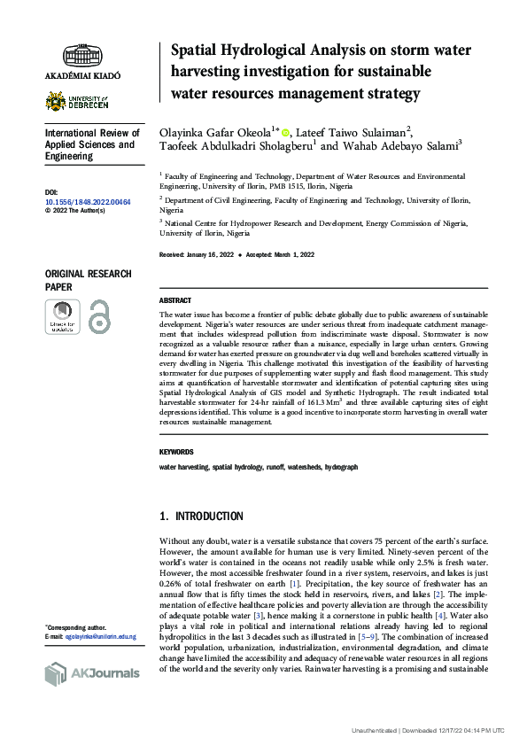 Pdf Spatial Hydrological Analysis On Storm Water Harvesting Investigation For Sustainable