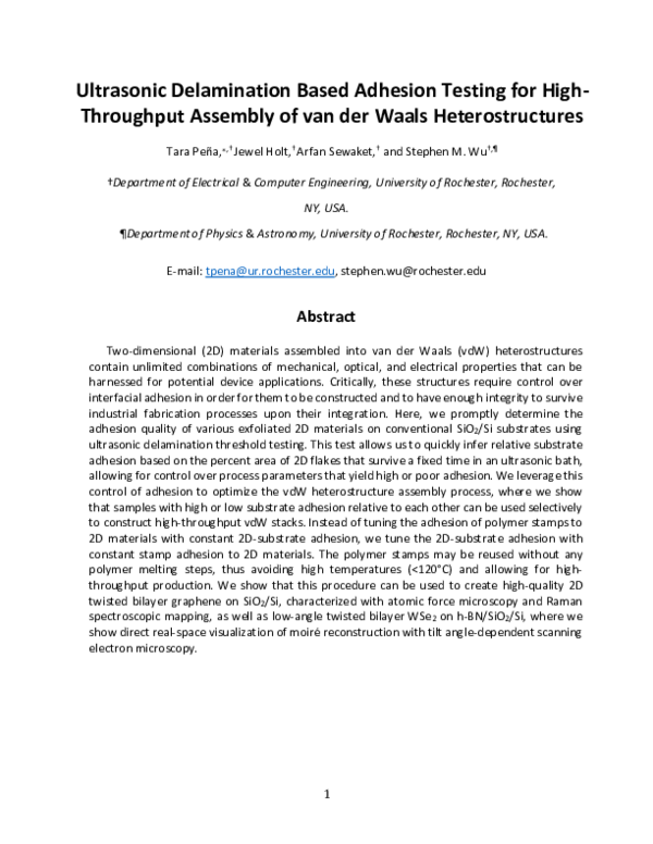 (PDF) Ultrasonic Delamination Based Adhesion Testing for High ...
