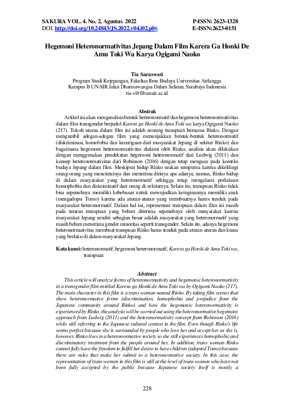 (PDF) Hegemoni Heteronormativitas Jepang dalam Film Karera Ga Honki De Amu Toki Wa Karya Ogigami ...