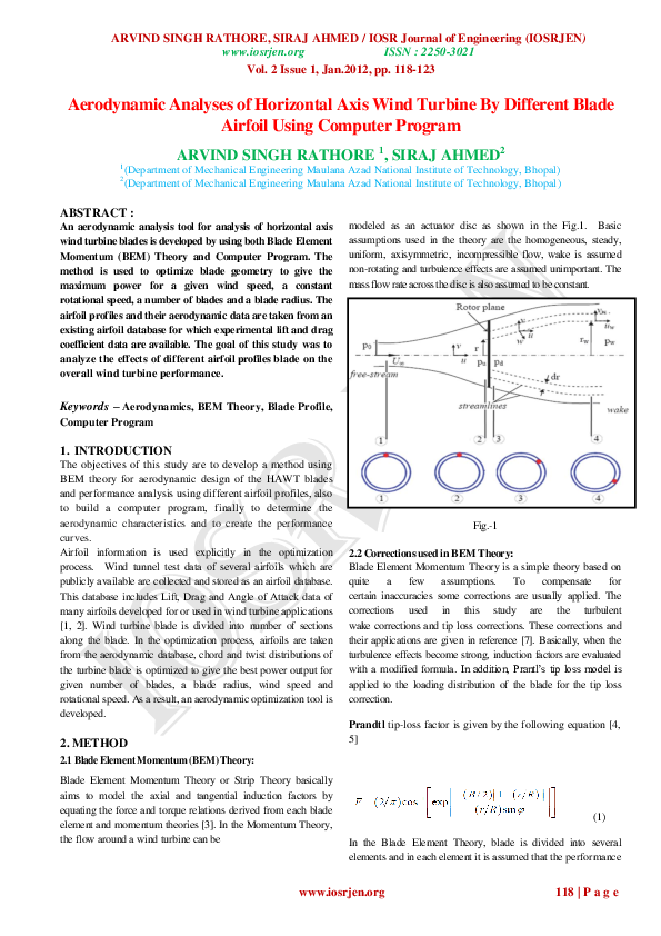 Pdf Aerodynamic Analyses Of Horizontal Axis Wind Turbine By Different Blade Airfoil Using