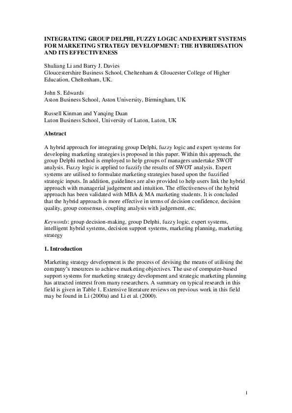 Pdf Integrating Group Delphi Fuzzy Logic And Expert Systems For