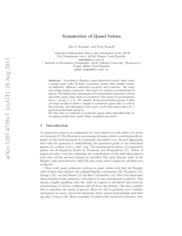 (PDF) Symmetries of Quasi-Values