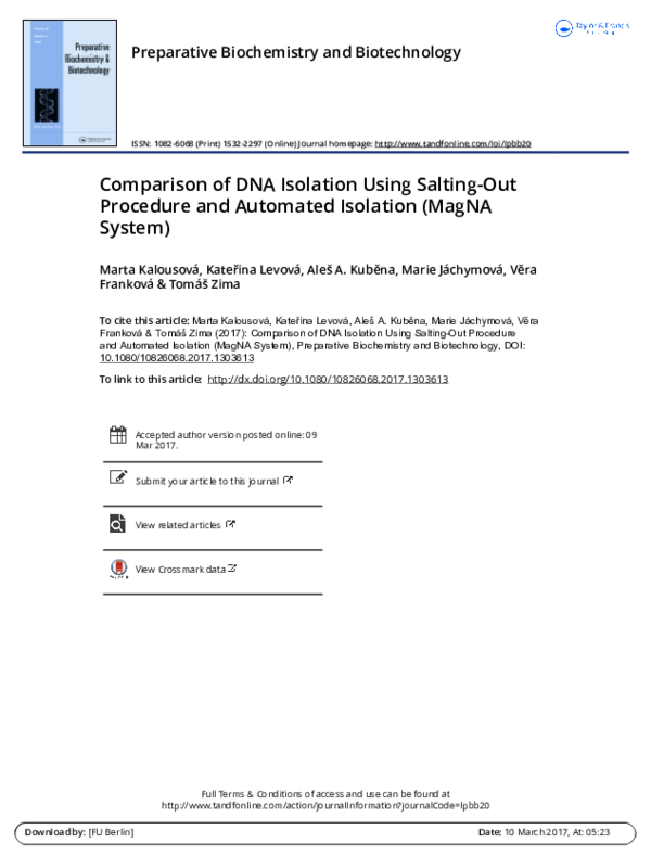 (PDF) Comparison of DNA isolation using salting-out procedure and automated isolation (MagNA system)