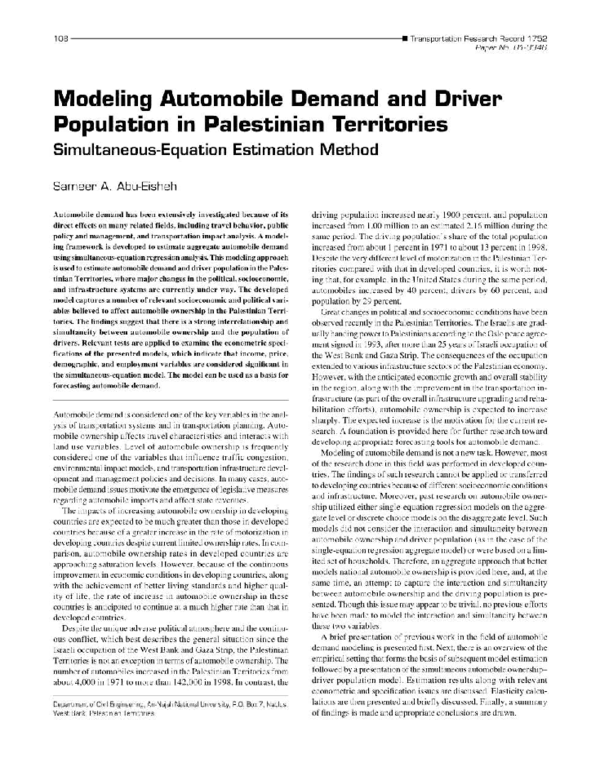 (PDF) Modeling Automobile Demand and Driver Population in Palestinian ...