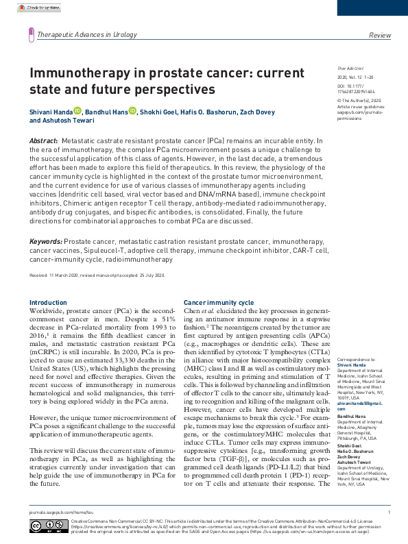 (PDF) Immunotherapy in prostate cancer: current state and future ...