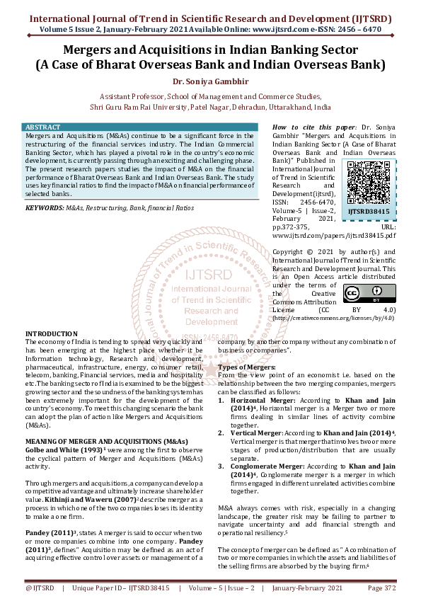 (PDF) Mergers and Acquisitions in Indian Banking Sector (A Case of ...