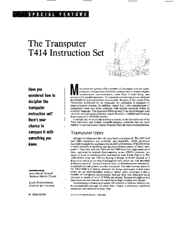 (PDF) The transputer T414 instruction set