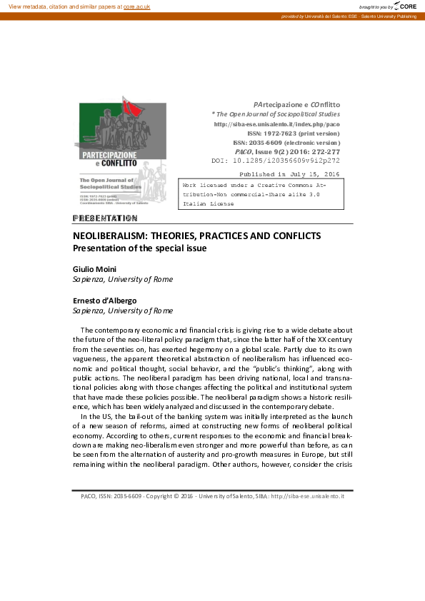 (PDF) Neoliberalism: Theories, Practices, and Conflicts