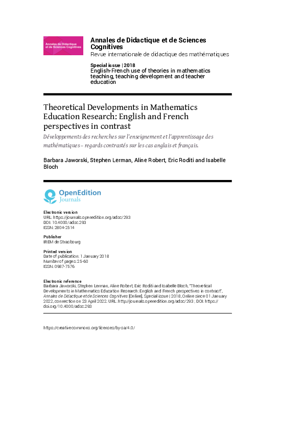 (PDF) Theoretical Developments in Mathematics Education Research ...